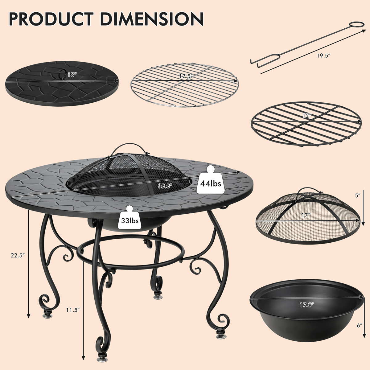 Lark Manor™ Adallyn 35.5'' Patio Fire Pit Dining Table Charcoal Wood ...