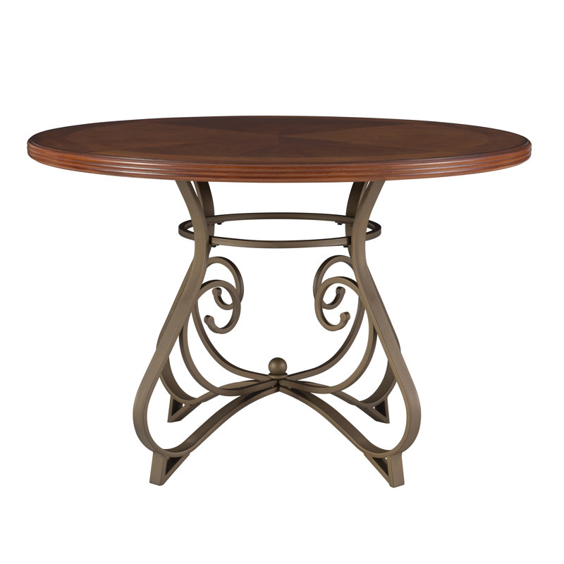 Winston Porter Jefferson 45” Round Wood Top Metal Base Dining Table ...