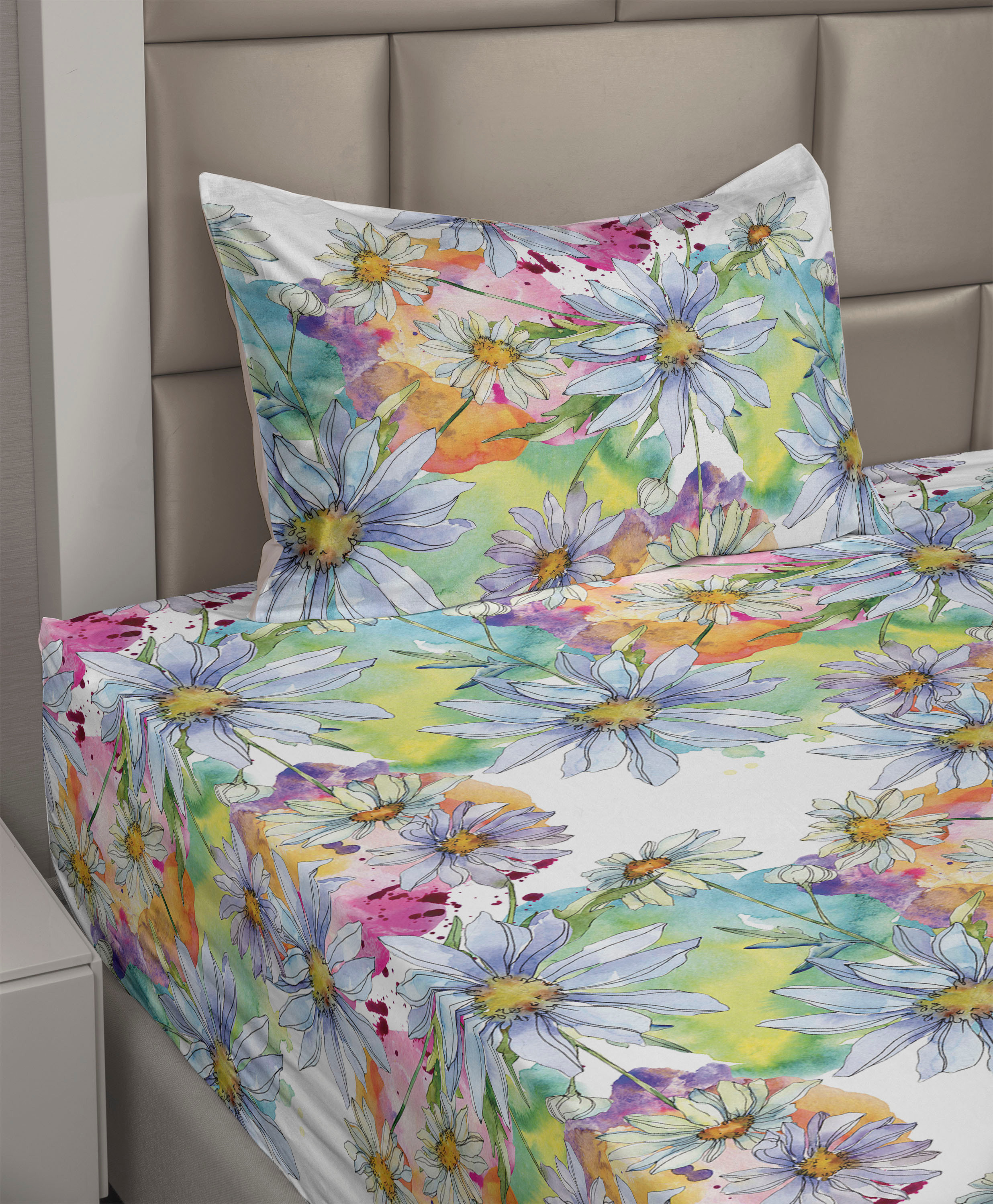 Ambesonne Daisy Sheet Set Chamomiles Wild Meadow Flower Pale Lilac and ...