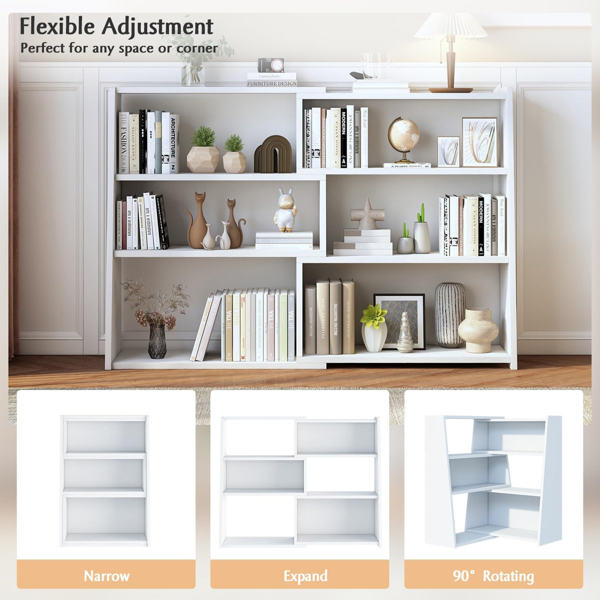 Latitude Run® Wooden Extendable Shelf Bookcase - 3-Tier Ladder Low ...