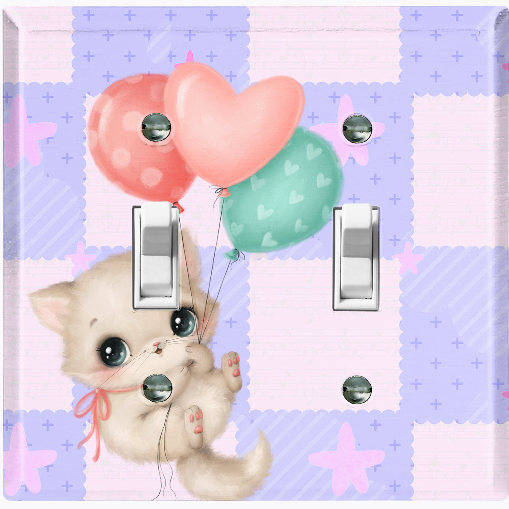 WorldAcc Cute Nursery Animal Cat Balloon 2-Gang Toggle Light Switch ...