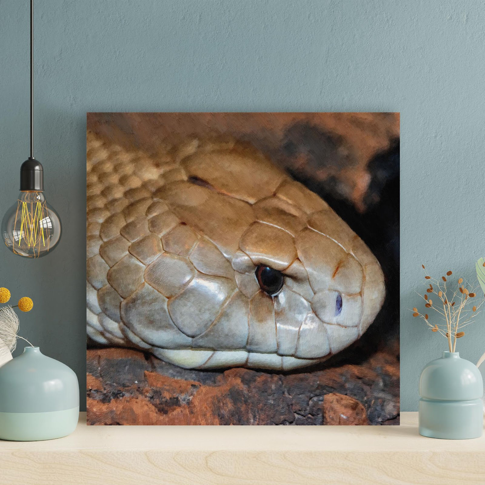 Latitude Run® White Snake On Brown Rock - Wrapped Canvas Painting ...