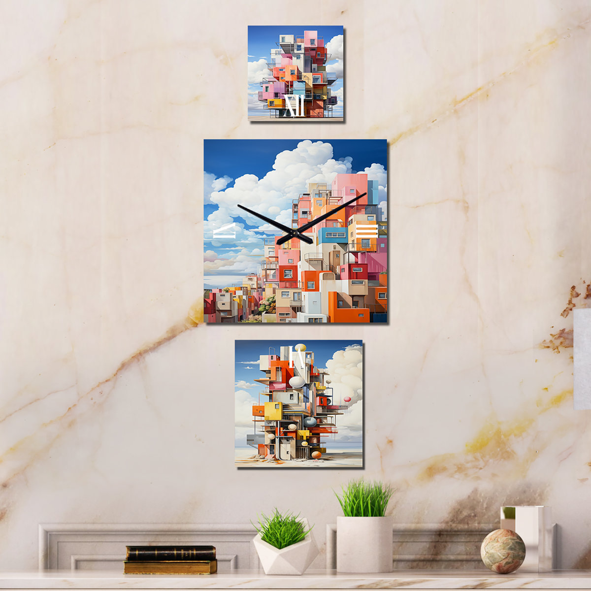 Latitude Run® Cubic Condo Tower In Style Of De Stijl Metal Wall Clock ...