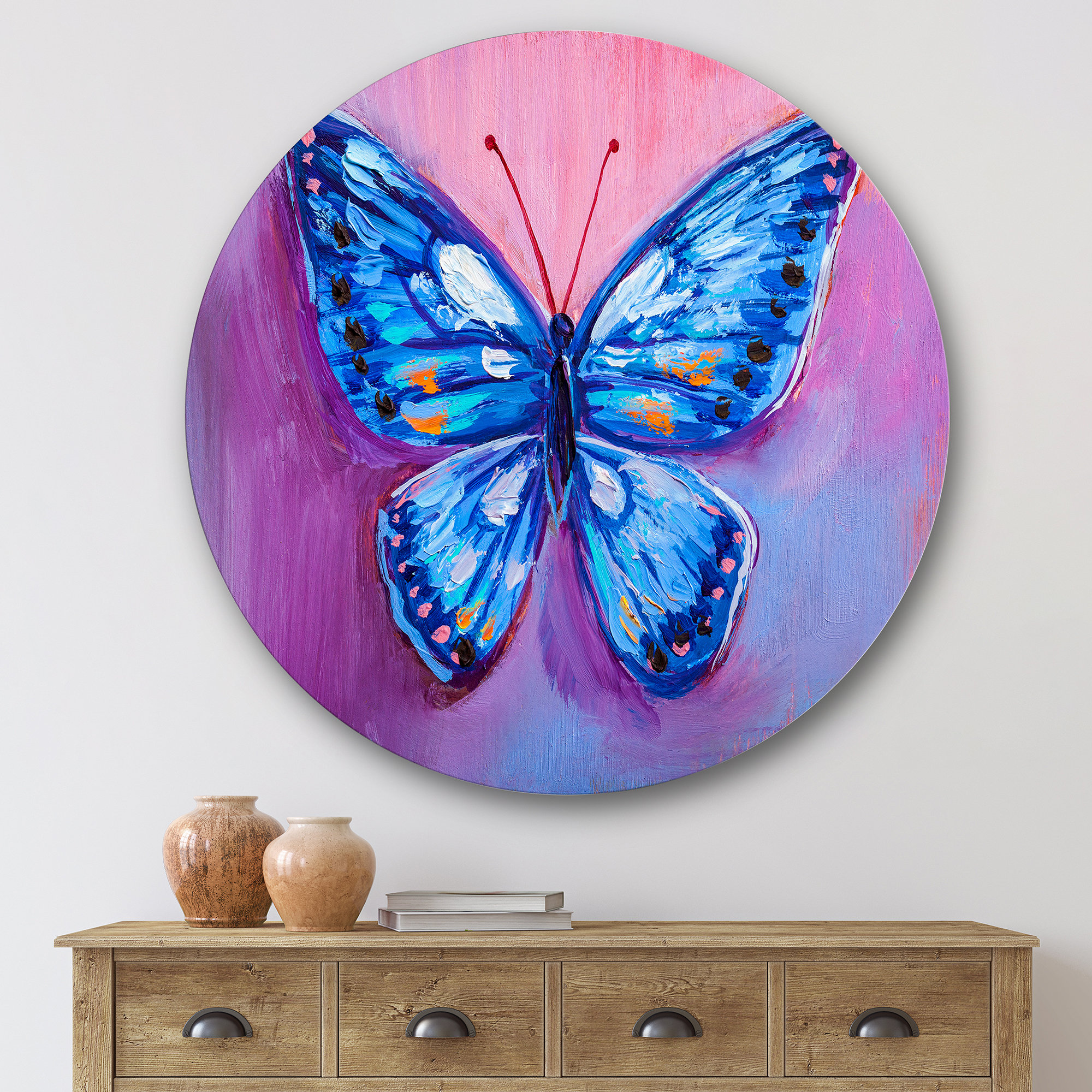 East Urban Home Vintage Blue Butterfly I - Modern Metal Circle Wall Art ...