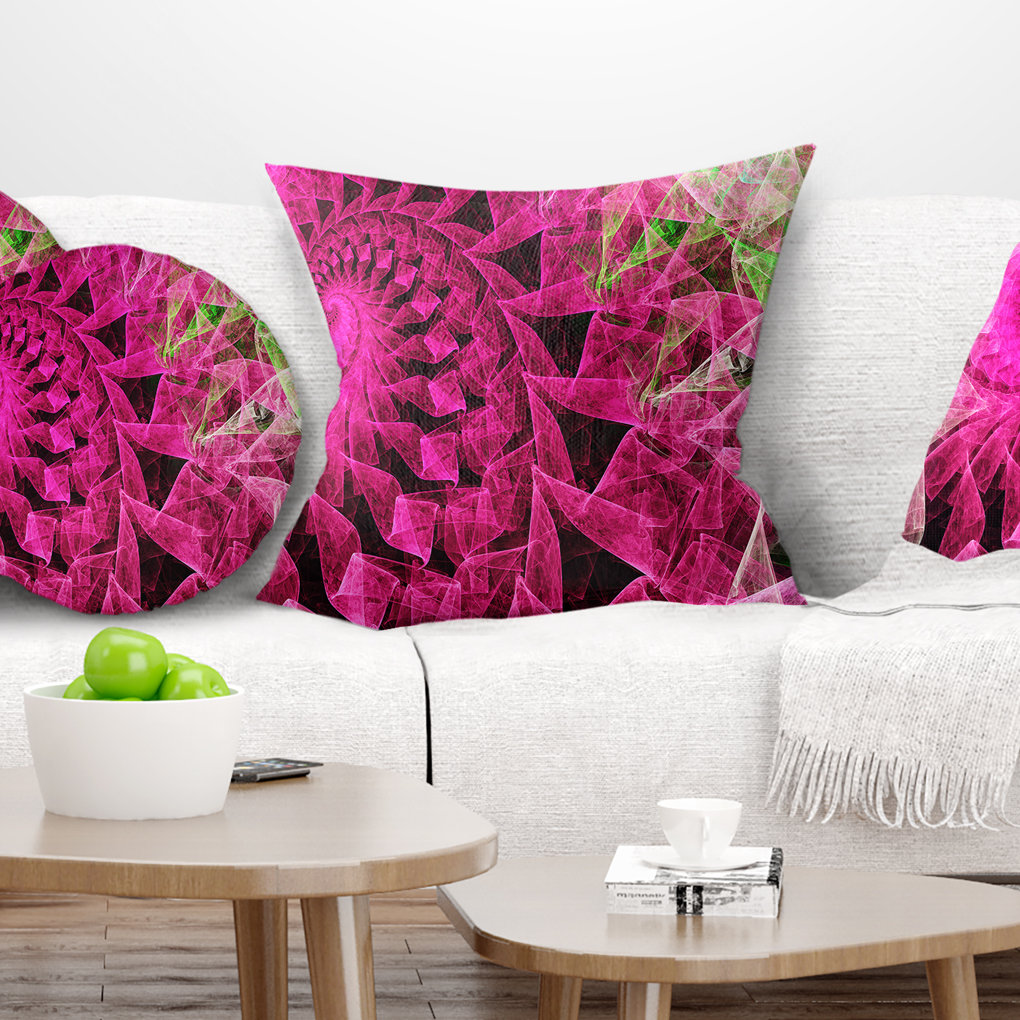 Design Art Pink Spiral Kaleidoscope - Abstract Printed Pillow | Wayfair