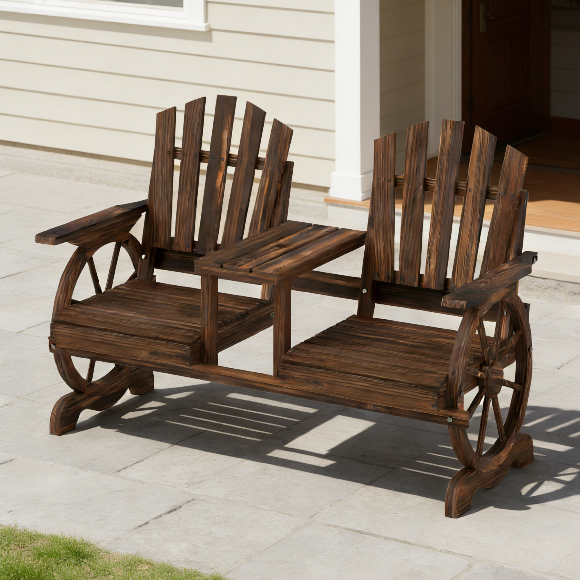 Ophelia & Co. Outdoor Patio Solid Wood Bench With Side Table And ...