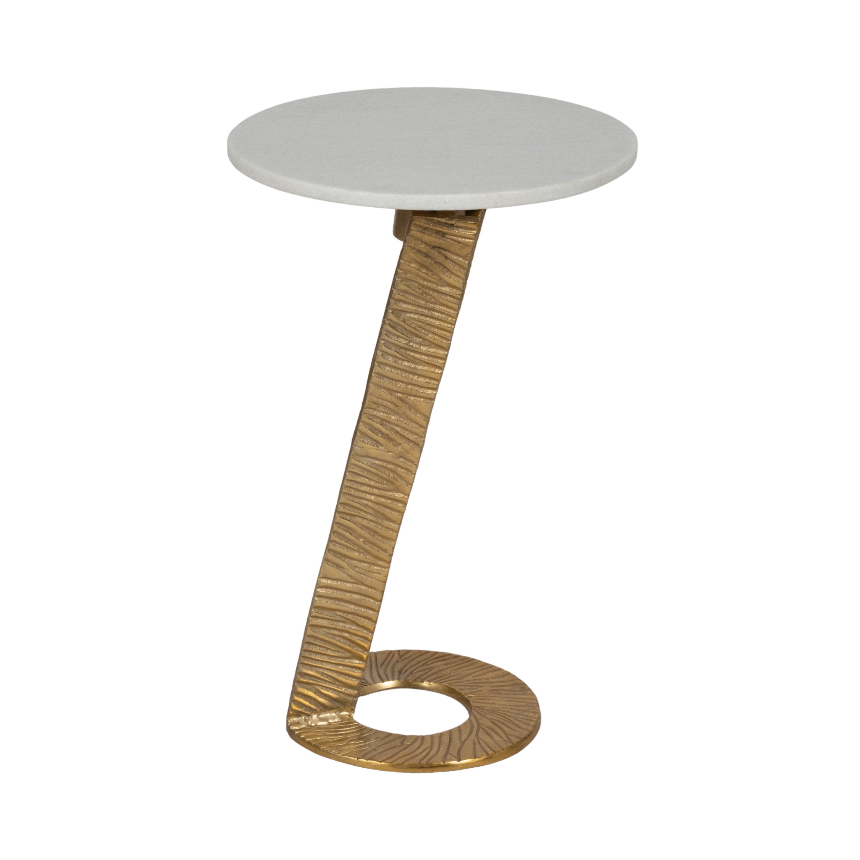 Everly Quinn 23" Aluminum And Marble Grooved Base Accent Table, White ...