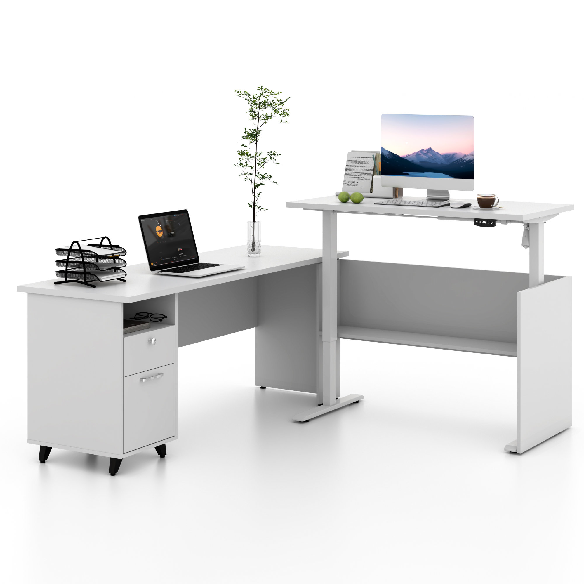 Inbox Zero L-Shaped Adjustable Executive Office Desk With Storage ...