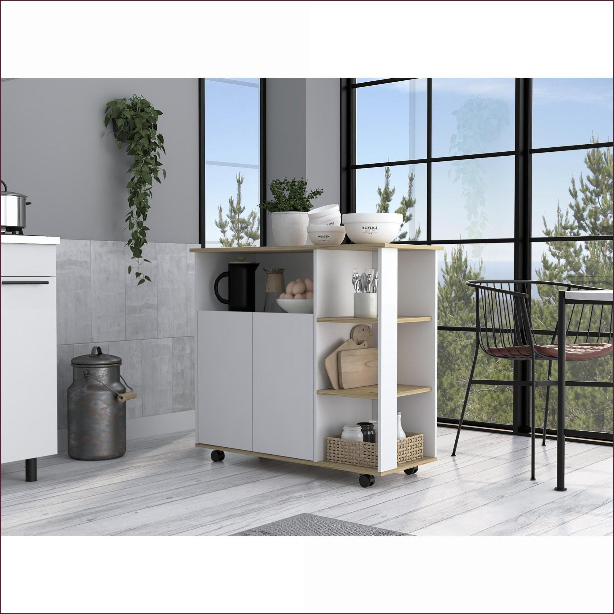 Latitude Run® Kitchen Island with Storage Cabinet & 4 Open Shelves ...