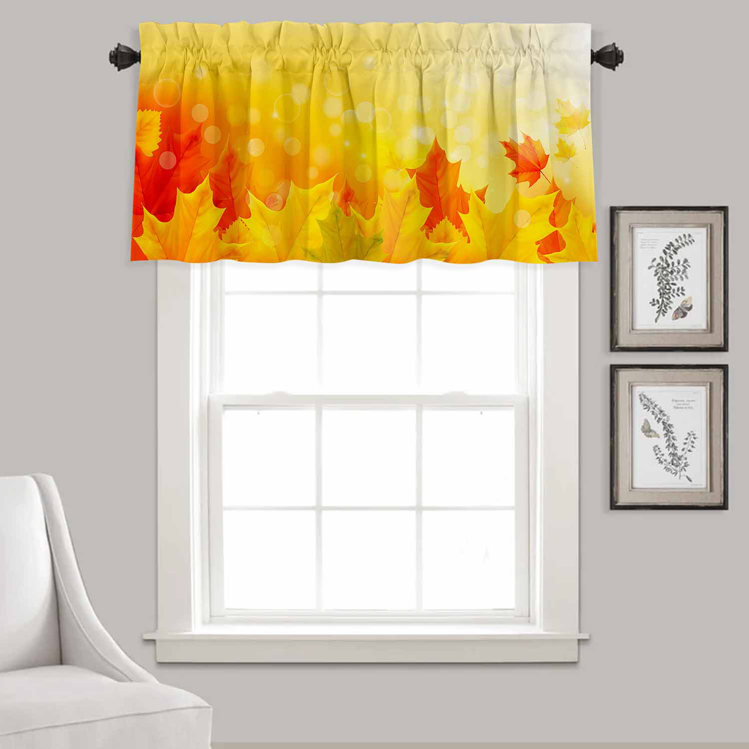 East Urban Home Orange 52"W Autumn with Leaves Nature Banner Window ...