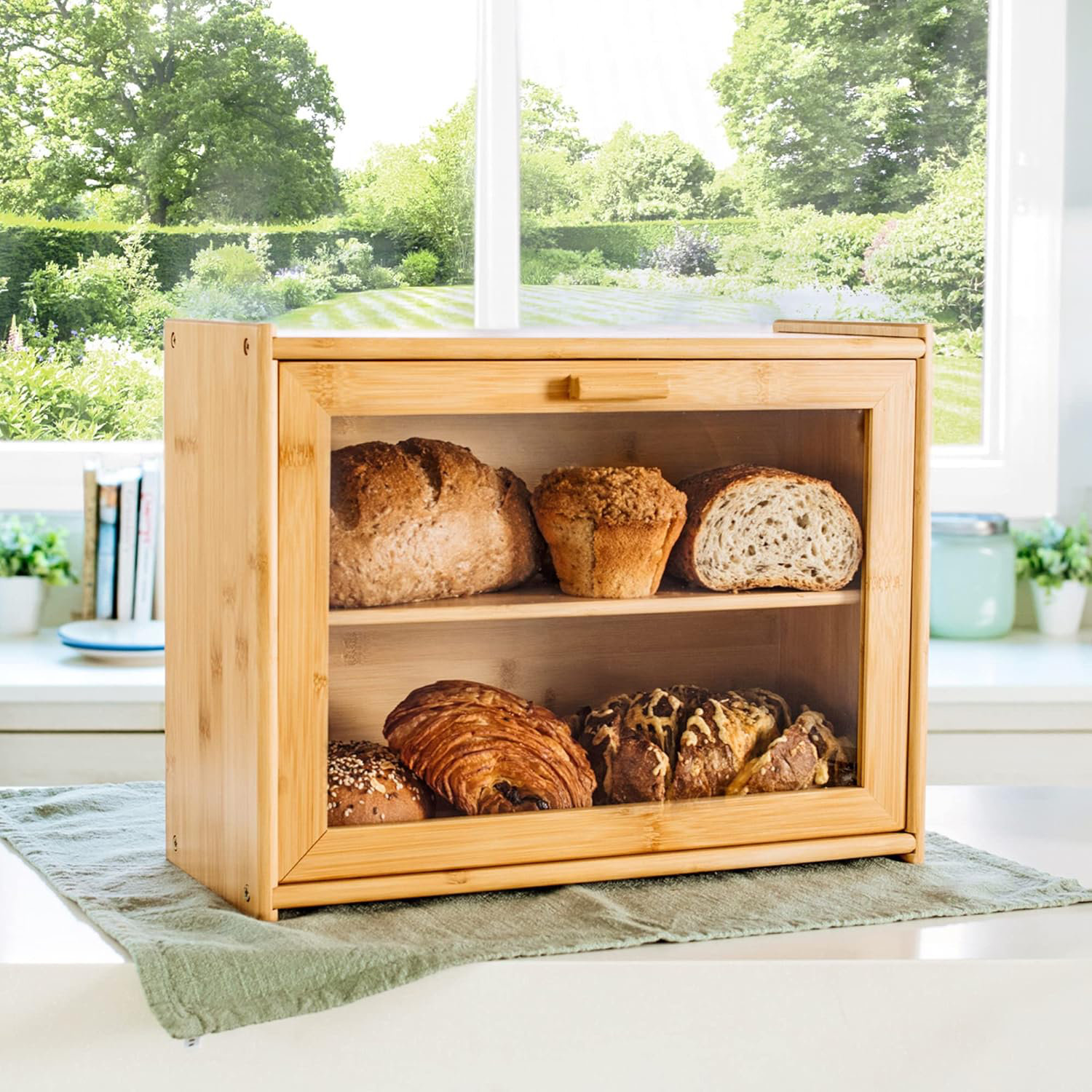 Prep & Savour Bread Box - Bamboo Bread Box For Kitchen Countertop ...