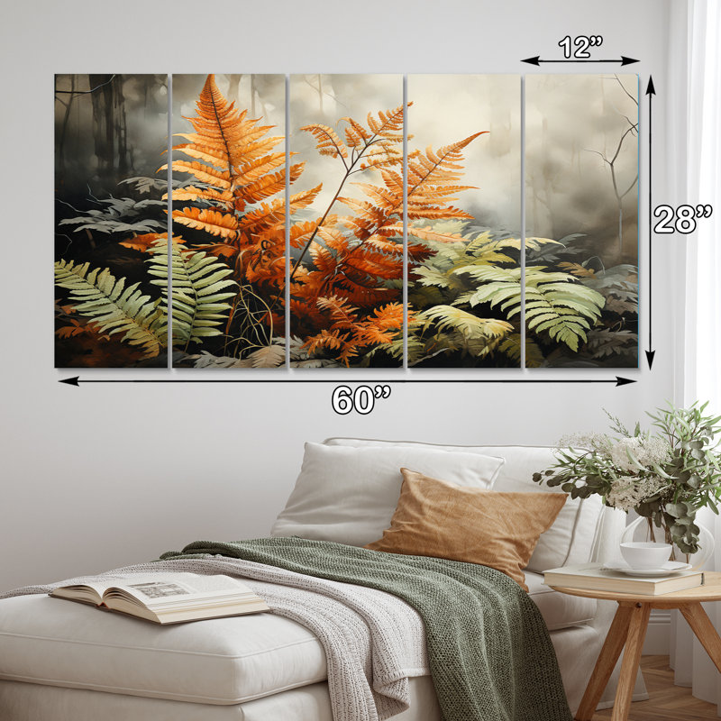 Bay Isle Home™ Ferns Amber Reflections On Canvas 5 Pieces Print | Wayfair