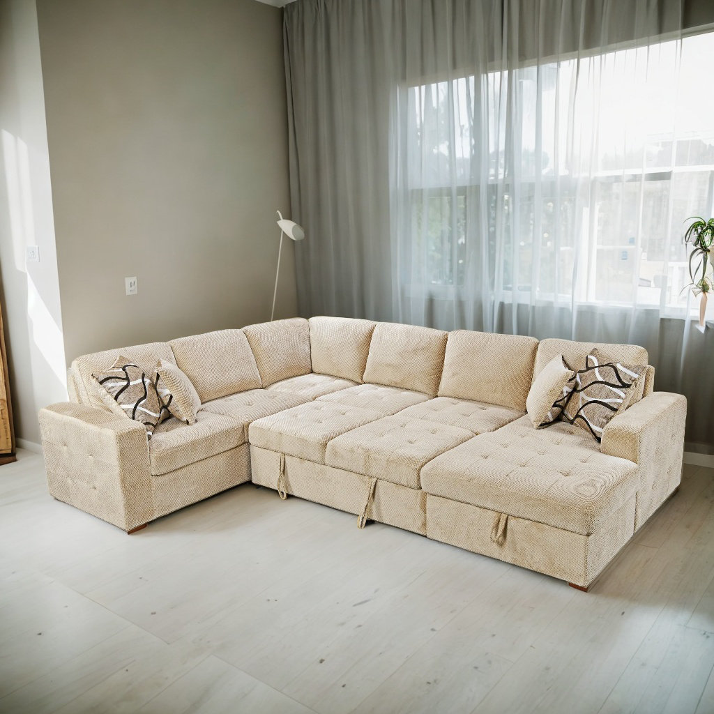 Hokku Designs Buffie 123.62'' Linen Modular Sofa, Modern Sofa Couch ...