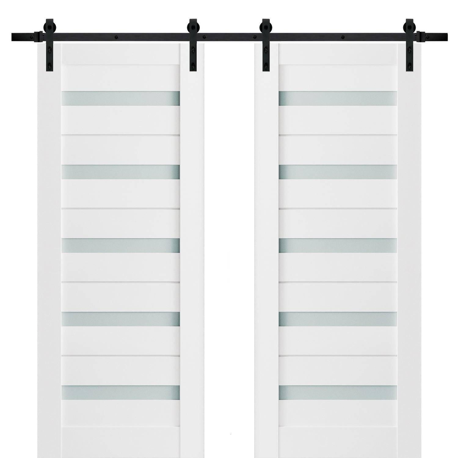 SARTODOORS Quadro Frosted Glass Paneled Wood Barn White Doors | Wayfair