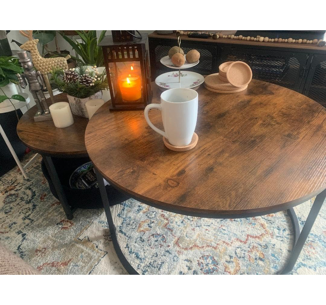 17 Stories Set of 2 Nesting Circle Coffee Table with Storage,Rustic ...