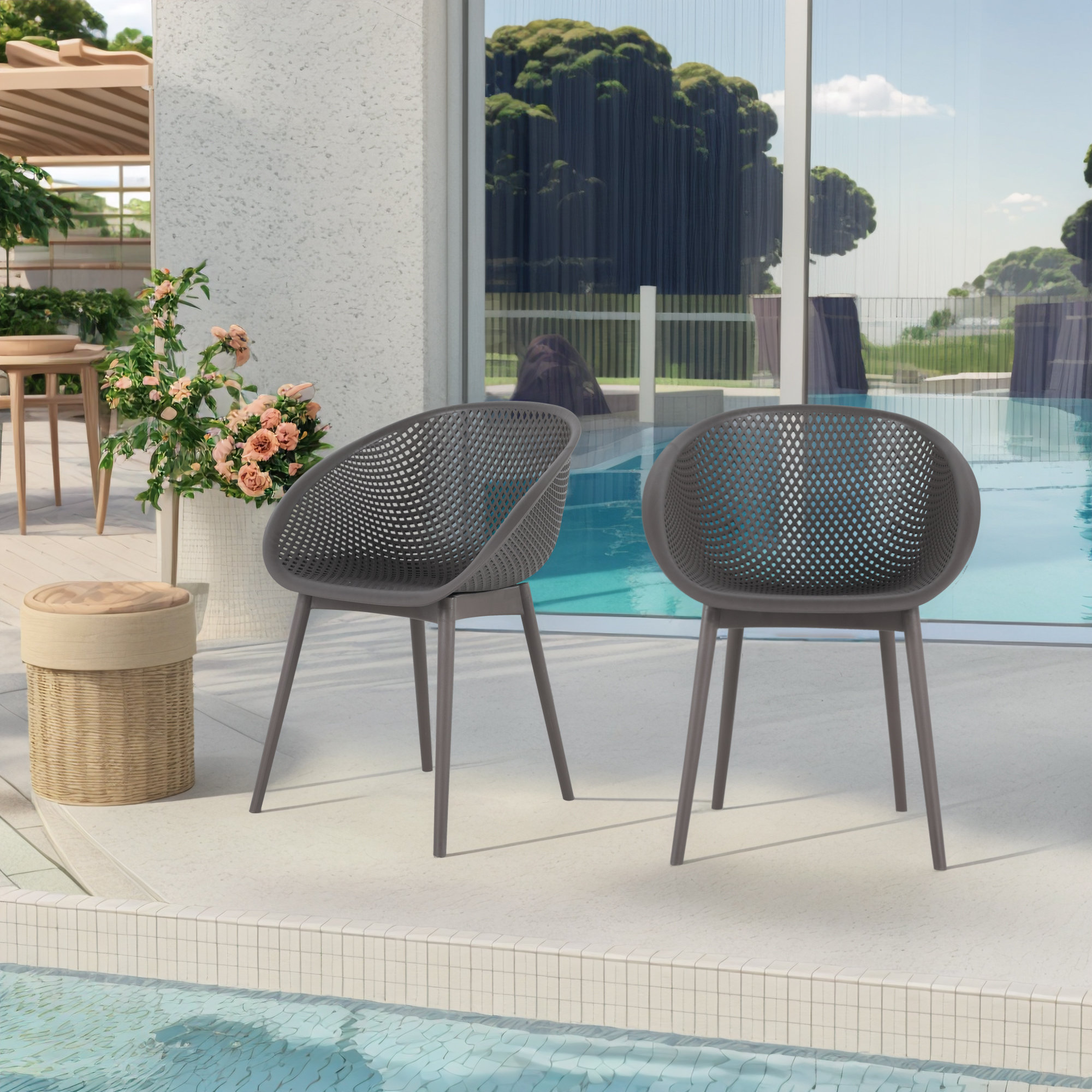 George Oliver Outdoor Stacking Dining Armchair 2Pcs(No Table) | Wayfair