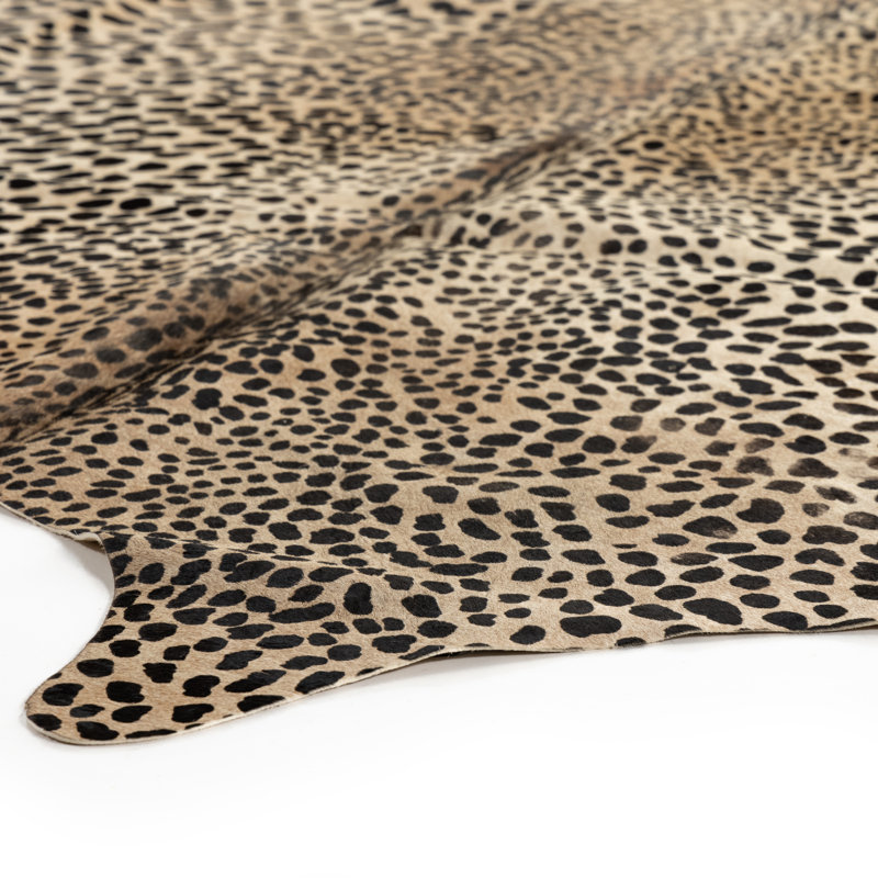 Four Hands Leopard Cowhide Animal Print Area Rug in Brown/Black | Perigold
