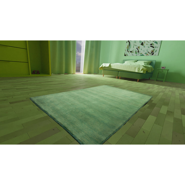 Ebern Designs Ib Gabbeh Machine Tufted Wool Sea Blue Indoor/Outdoor Rug ...