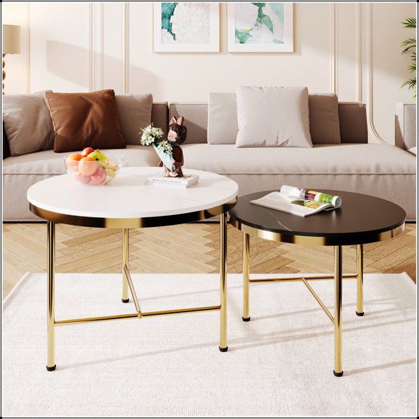 Mercer41 Modern Round Nesting Coffee Table Set 2-Piece Black & White ...