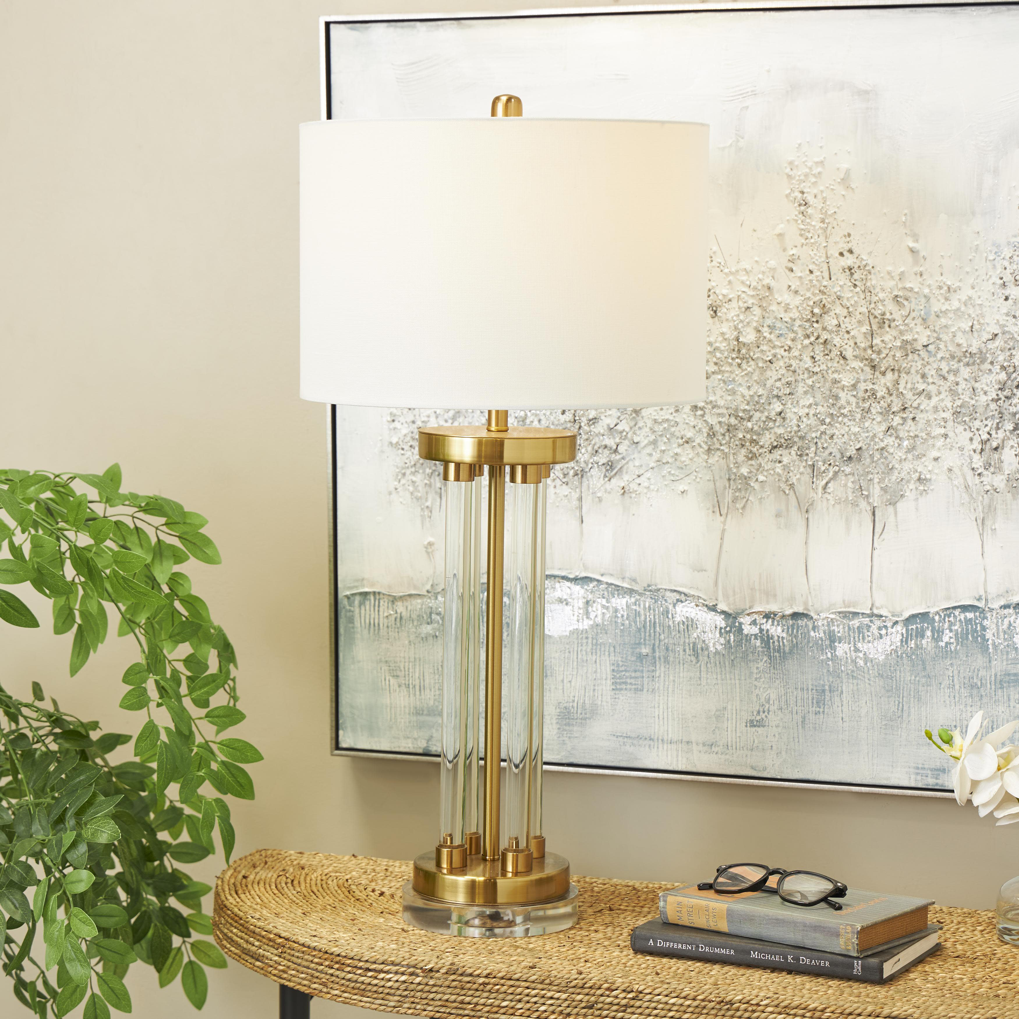 Everly Quinn Cole And Grey Crystal Rods Room Table Lamp With Gold And ...