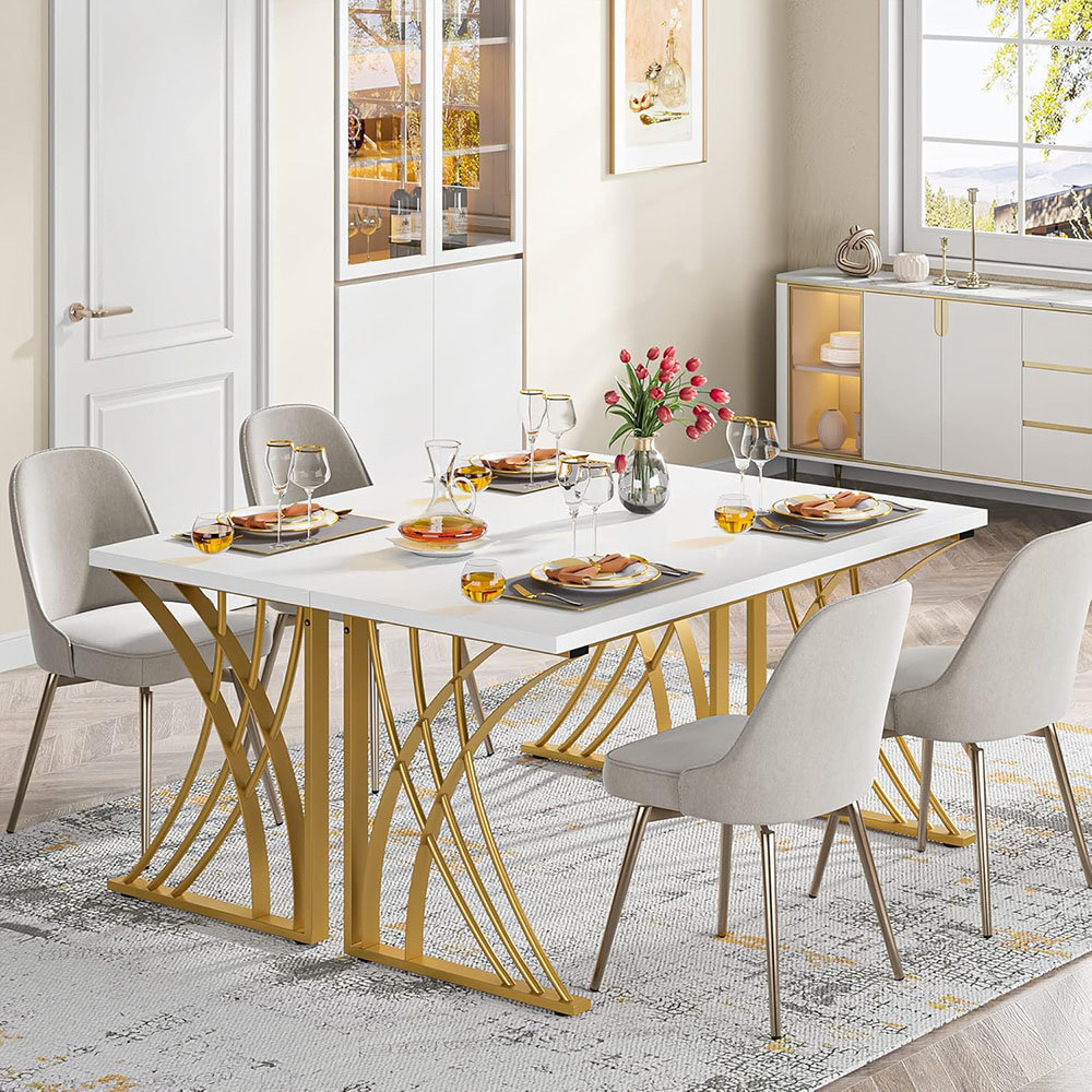 Mercer41 55’’ Large Modern Computer Desk, White & Gold Luxury Laptop PC ...