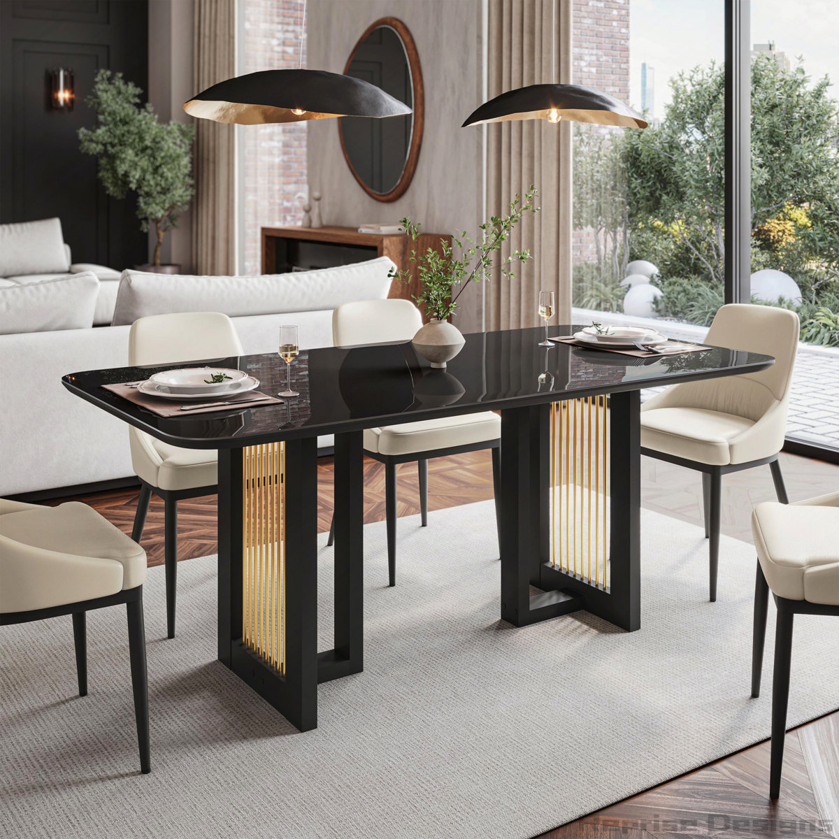 Mercer41 6 Seater Dining Table with Gold Accents | Wayfair