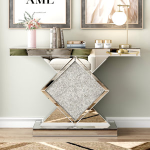 Everly Quinn Amla 47.25" Mirrored Glass Console Table Entryway Living ...