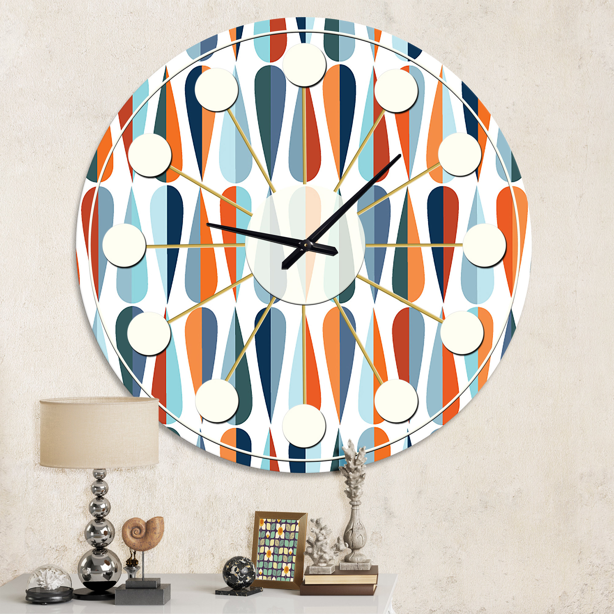 East Urban Home Retro Abstract Drops V - Mid-Century Modern wall clock ...