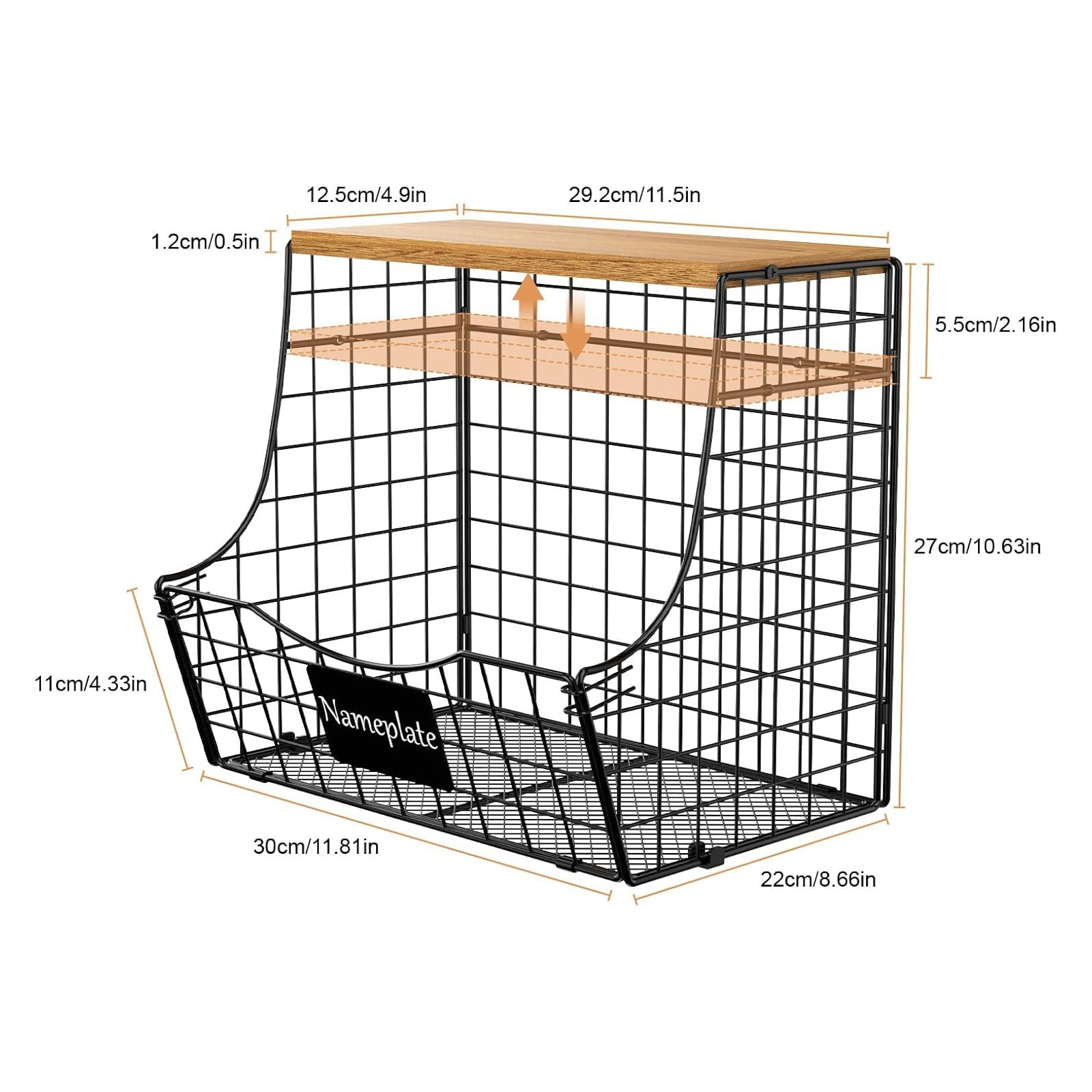 17 Stories Fruit Basket with Wood Lid Naming Plate&Hooks 3 Pack, Wire ...