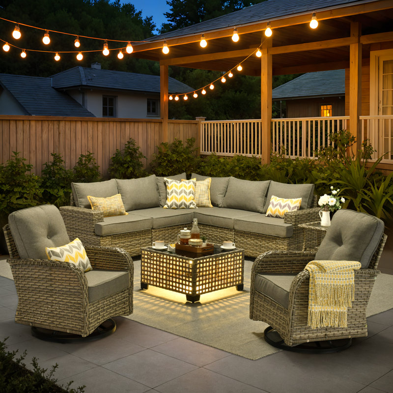 Lark Manor™ Tommy Outdoor Wicker 7 Person Seating Group With Cushions ...