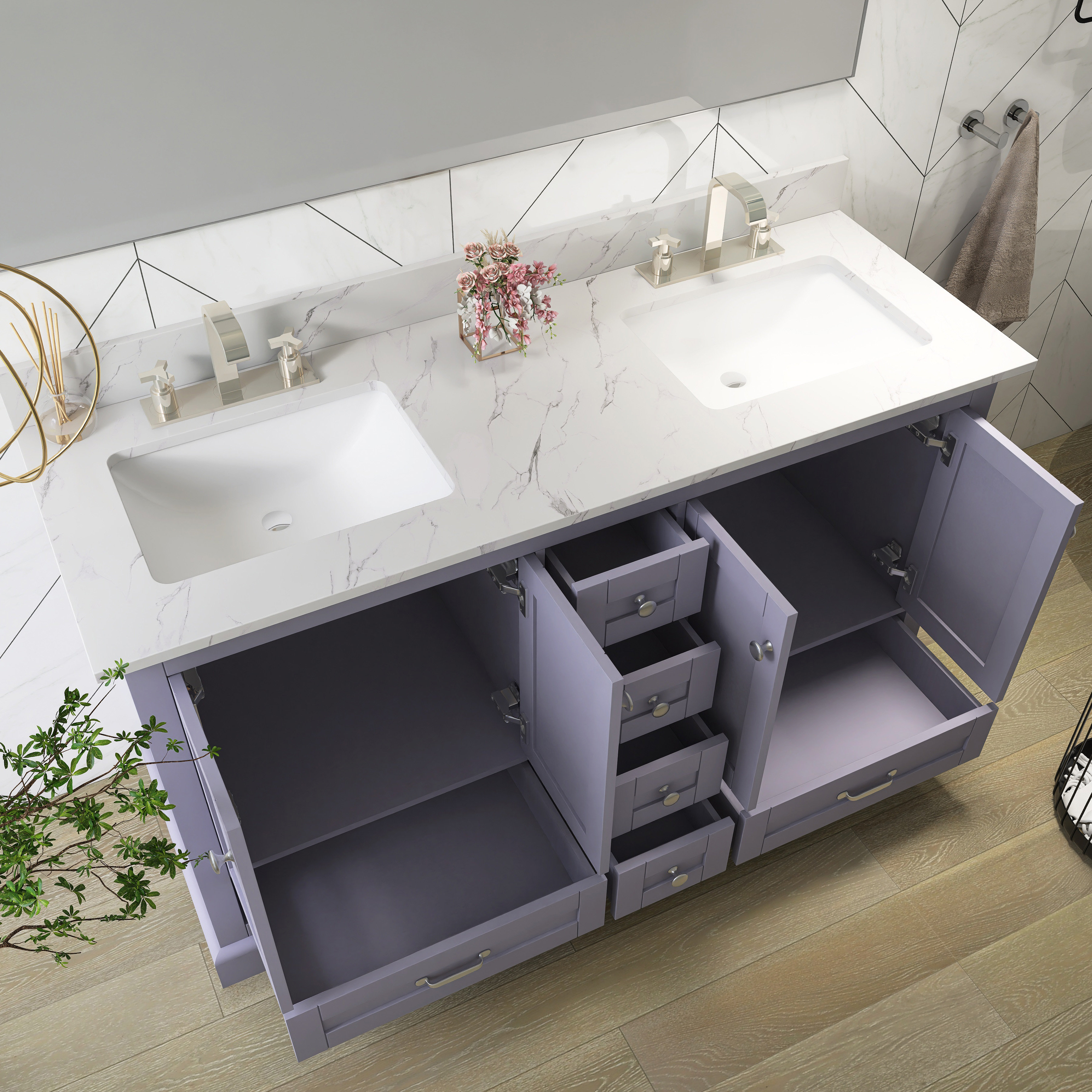 Ivy Bronx 60'' Single Sink Freestanding Bathroom Vanity With Carrara ...