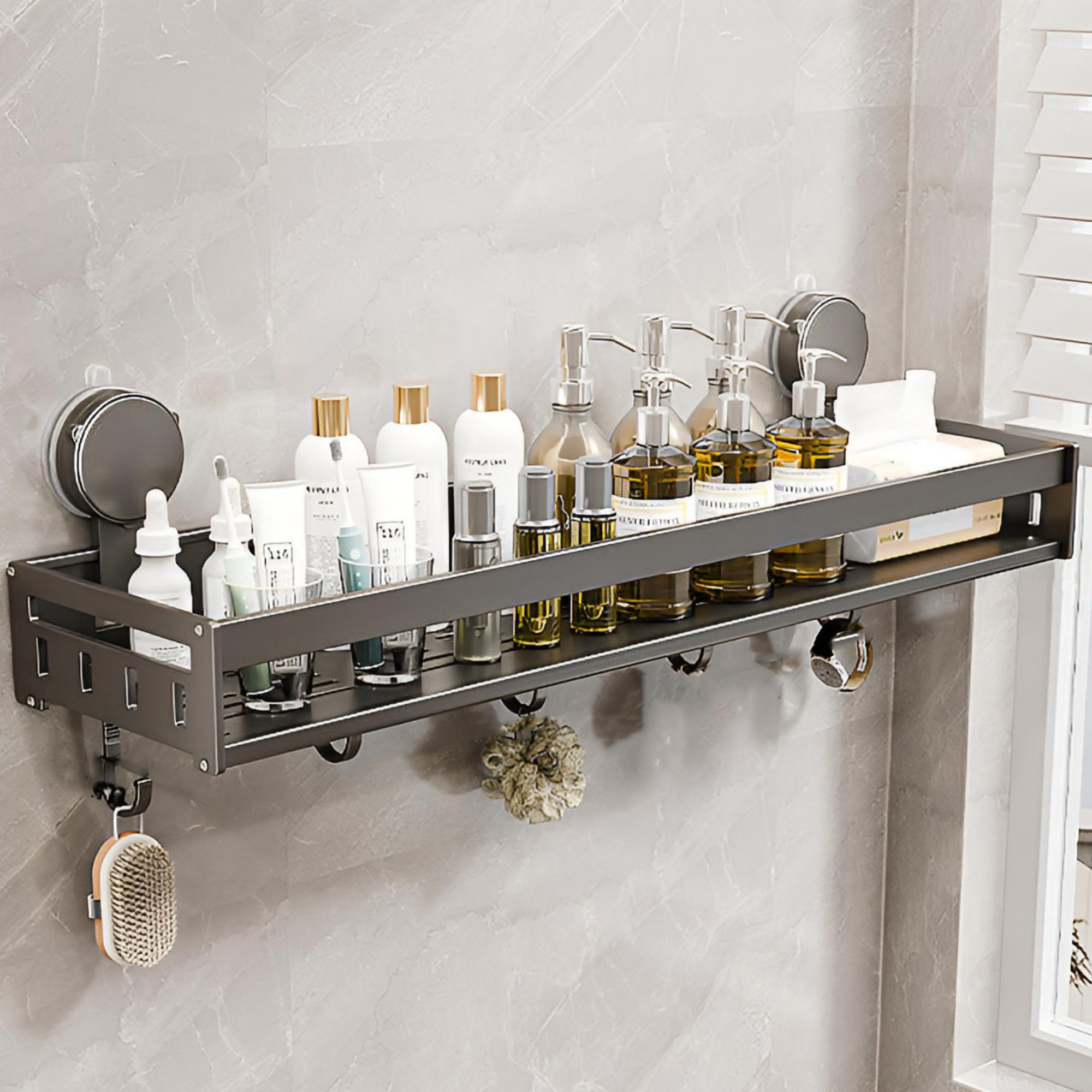 Rebrilliant Suction Cup Non Perforated Bathroom Storage Rack, Bathroom ...