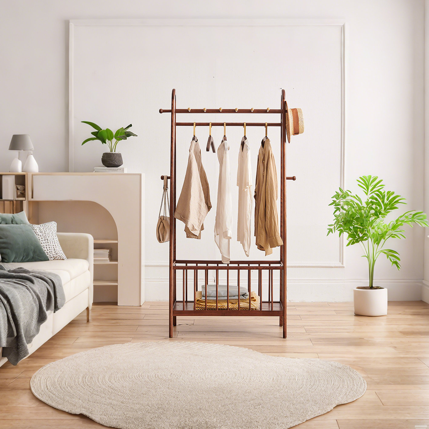 Brass Foam Brown Minimalism Solid Wood Clothes Rack - Wayfair Canada