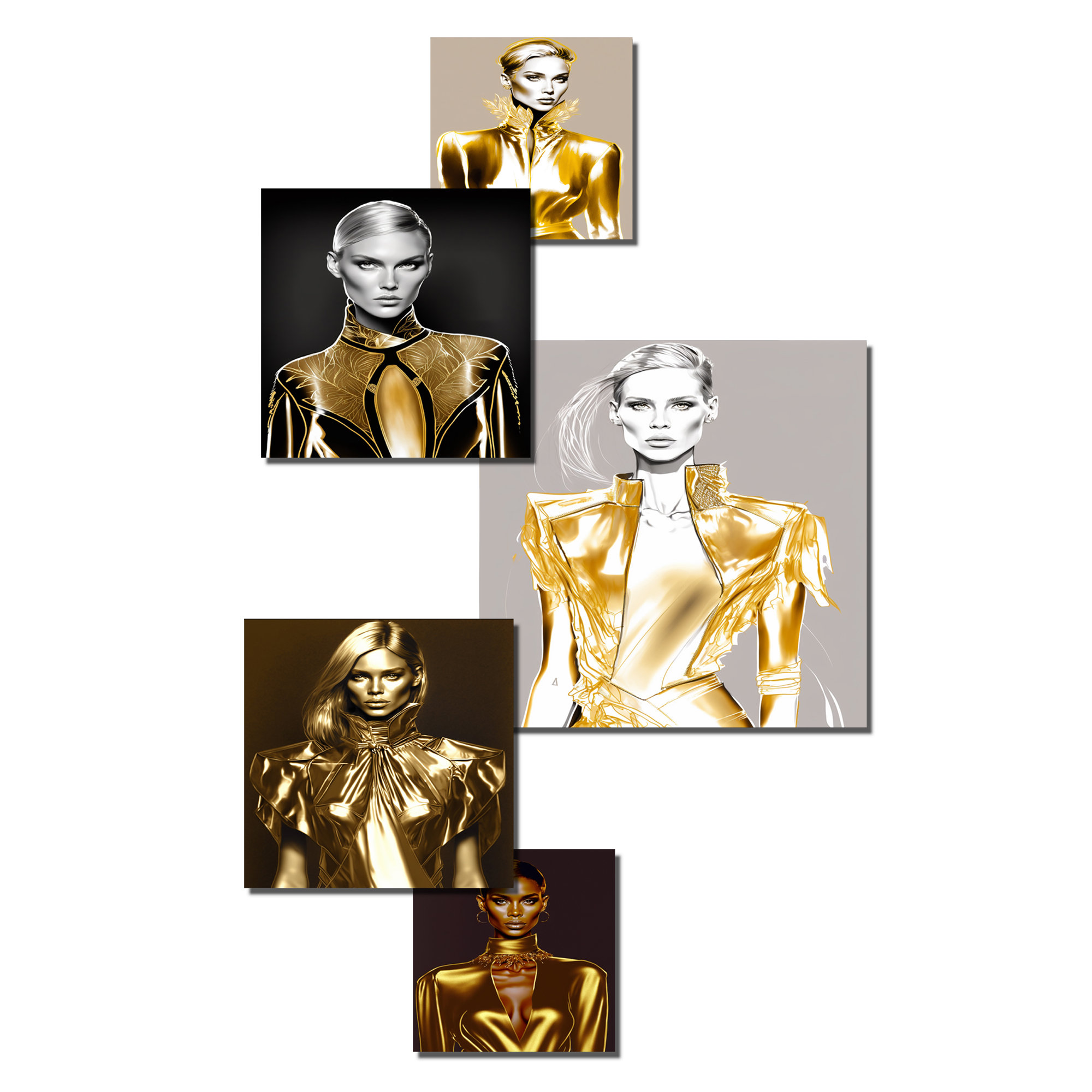 Everly Quinn High Fashion Model Sketch In Gold I - Fashion Woman Metal ...