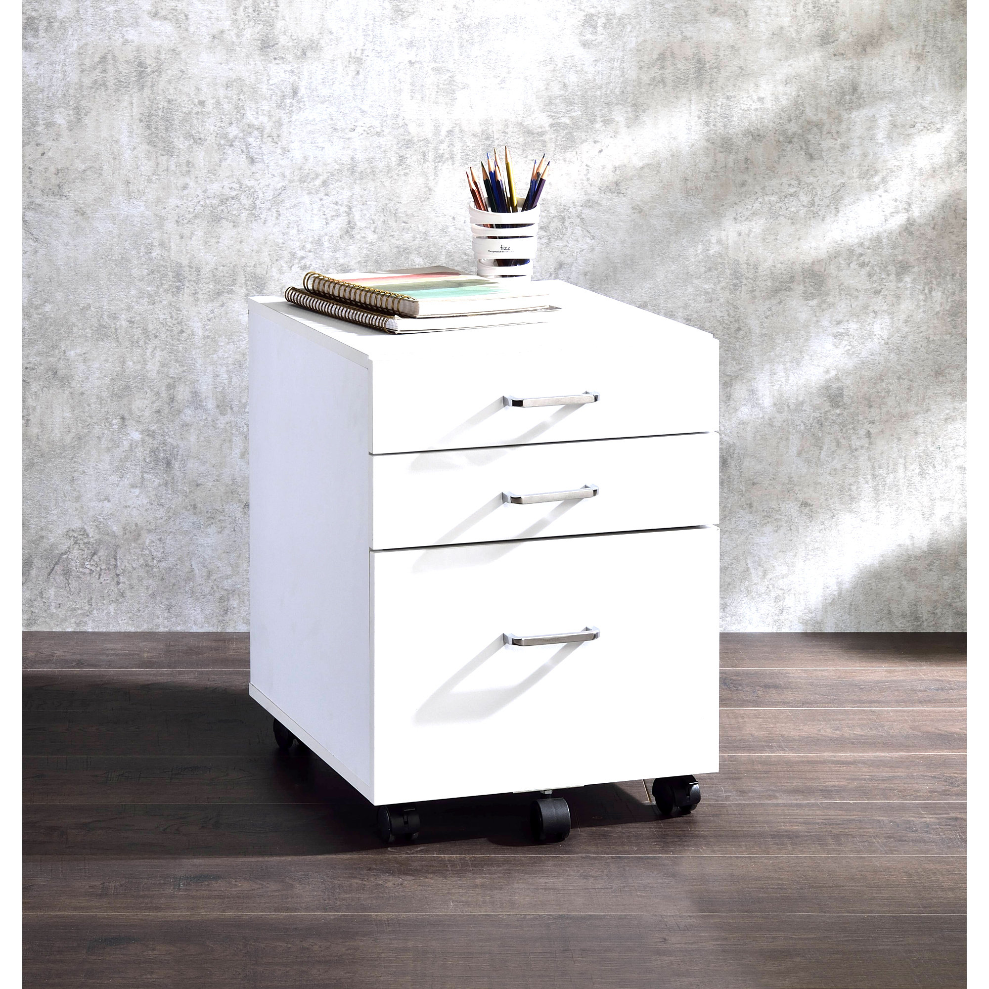 Ebern Designs White & Chrome Finish File Cabinet | Wayfair