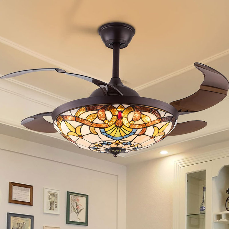 Amcor 42" 4 - Blade Retractable Blades Ceiling Fan with Remote Control ...