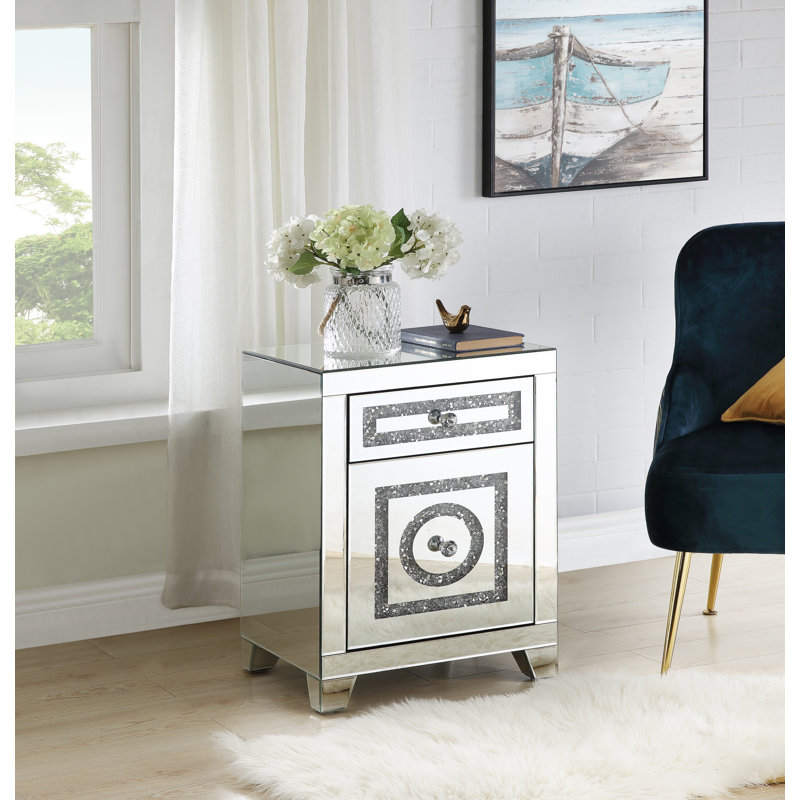 Mercer41 Angilee Mirrored Glass Top 2 - Drawer End Table | Wayfair