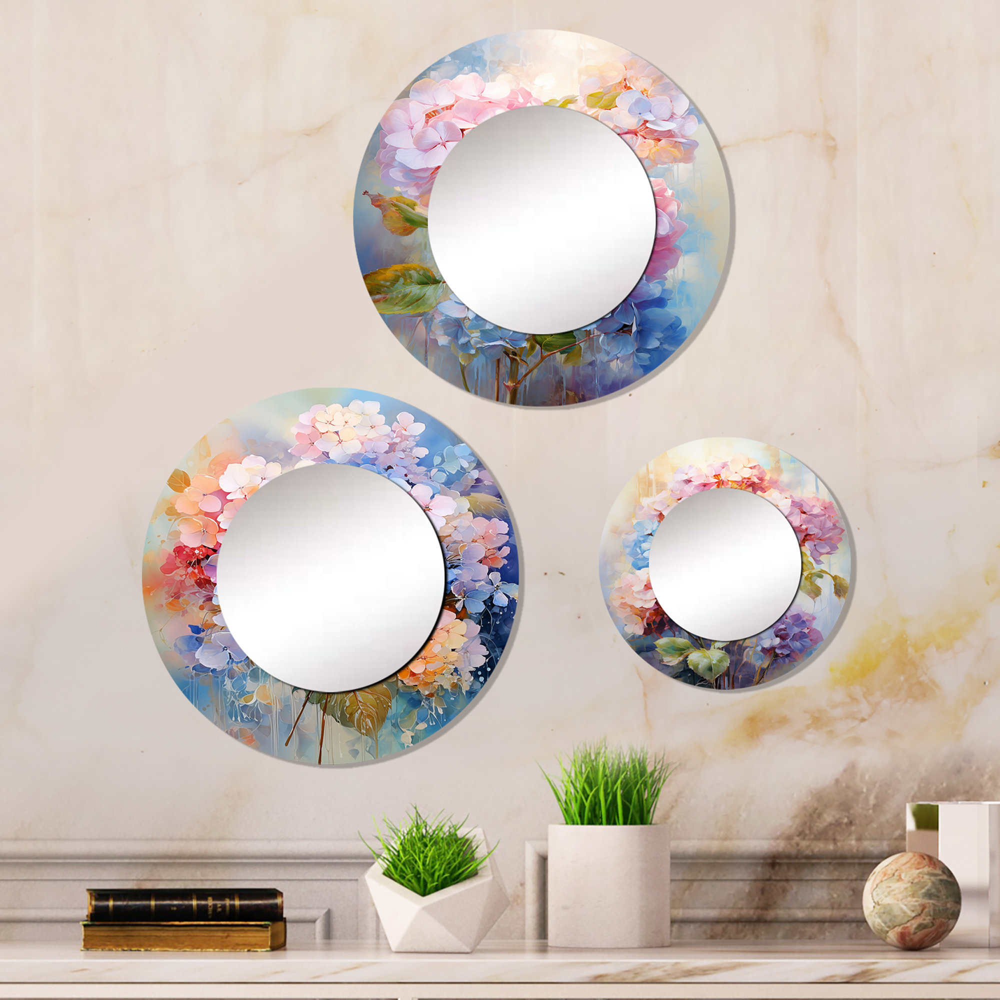 Design Art Delicate Hydrangea Bouquet Tender Pastel Aluminum Round Wall ...