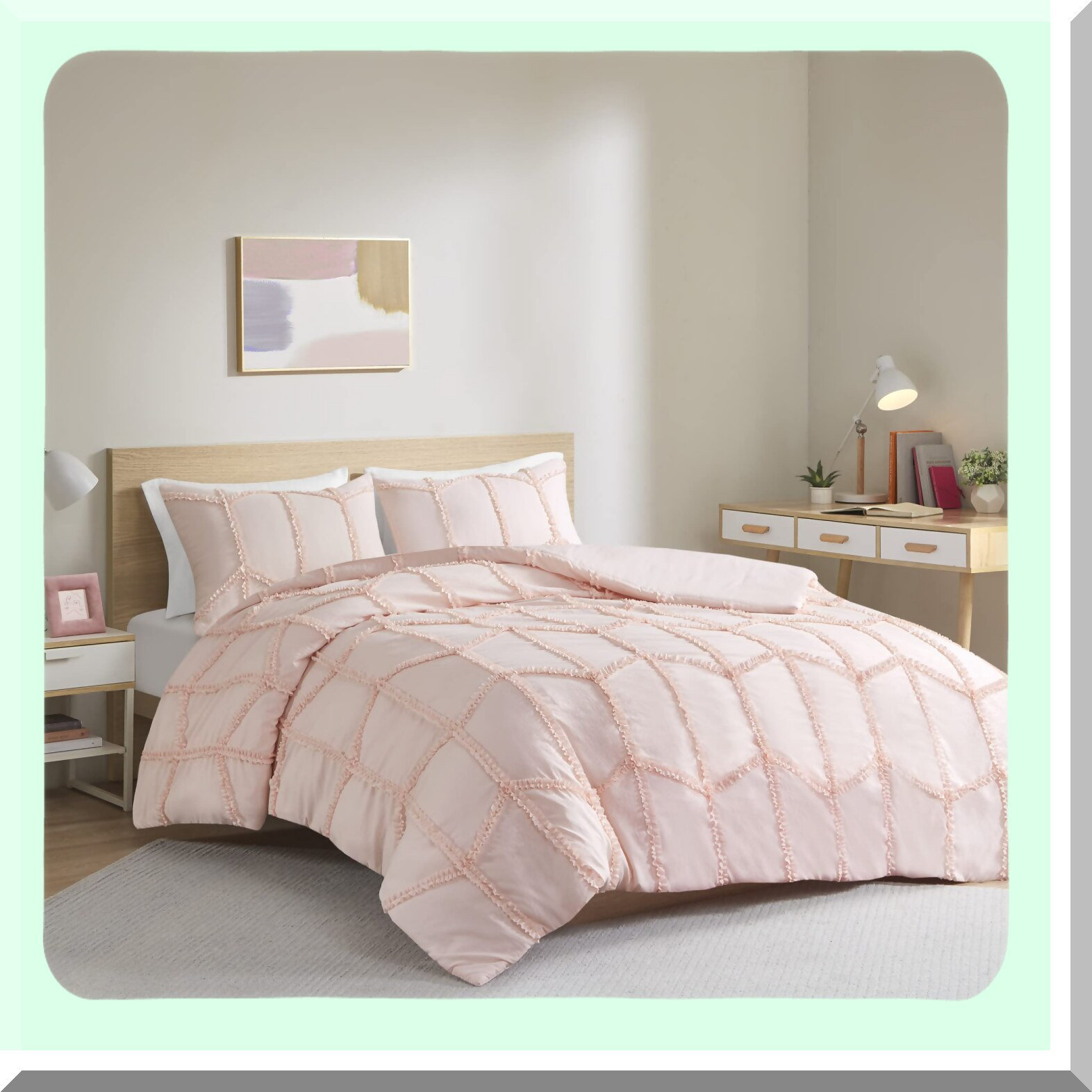 Dakota Fields Pink Pleated Chiffon Comforter Set - Geometric Ruffled ...