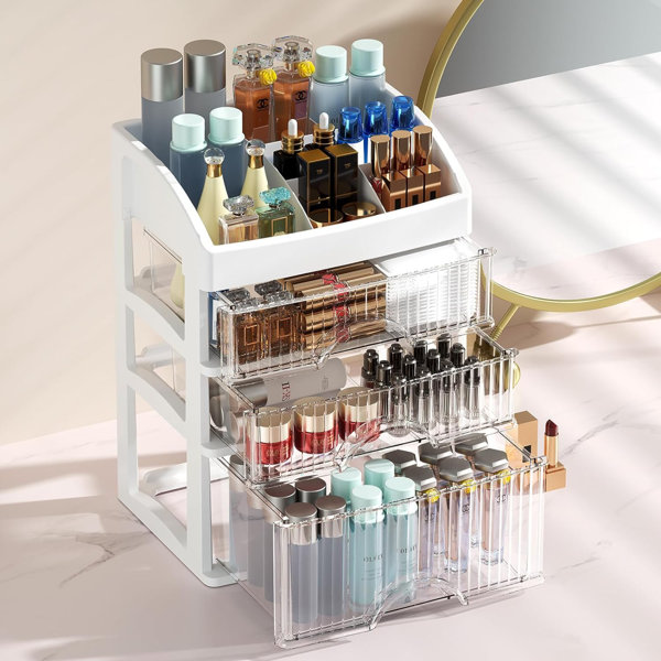 Latitude Run® Makeup Organizer With 3 Drawers, Cosmetic Display Cases ...
