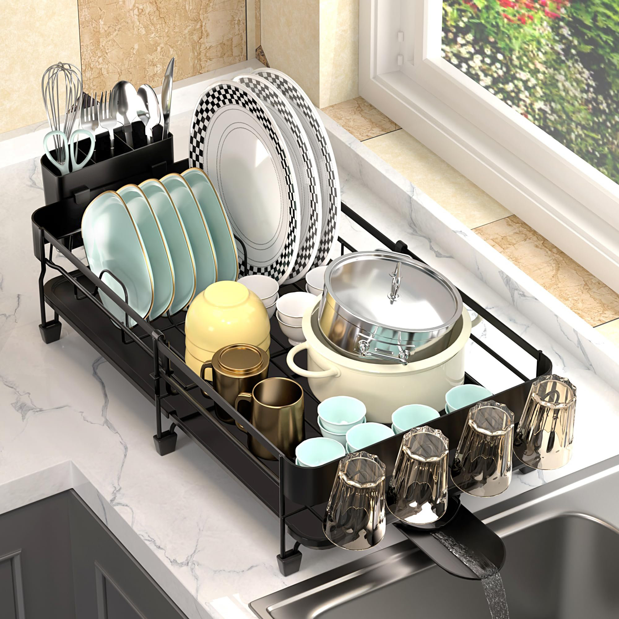 YITAHOME Expandable Kitchen Dish Drying Rack with Rotatable Swivel ...