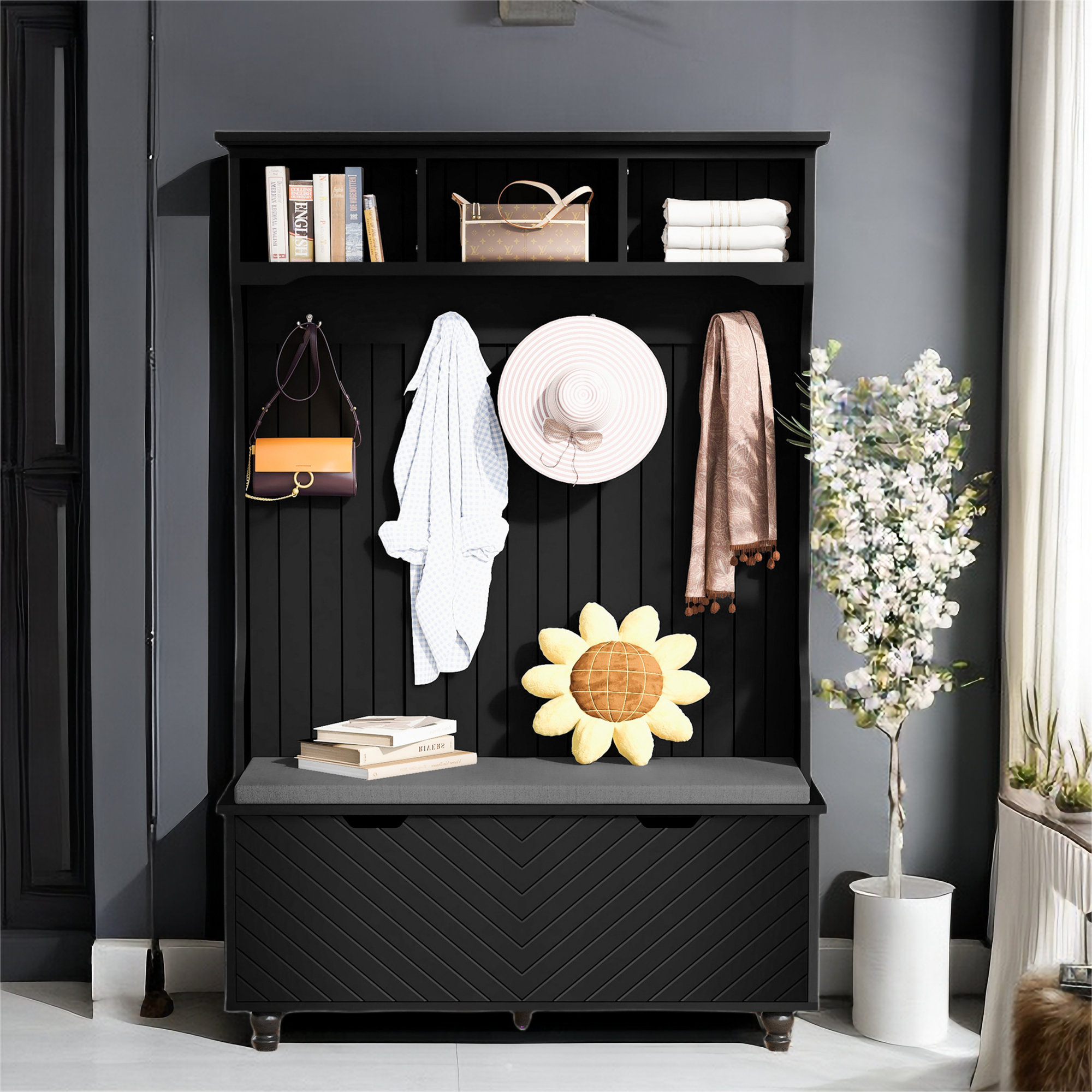 Alcott Hill® Cashawn Hall Tree with Cushioned Bench and Shoe Storage ...