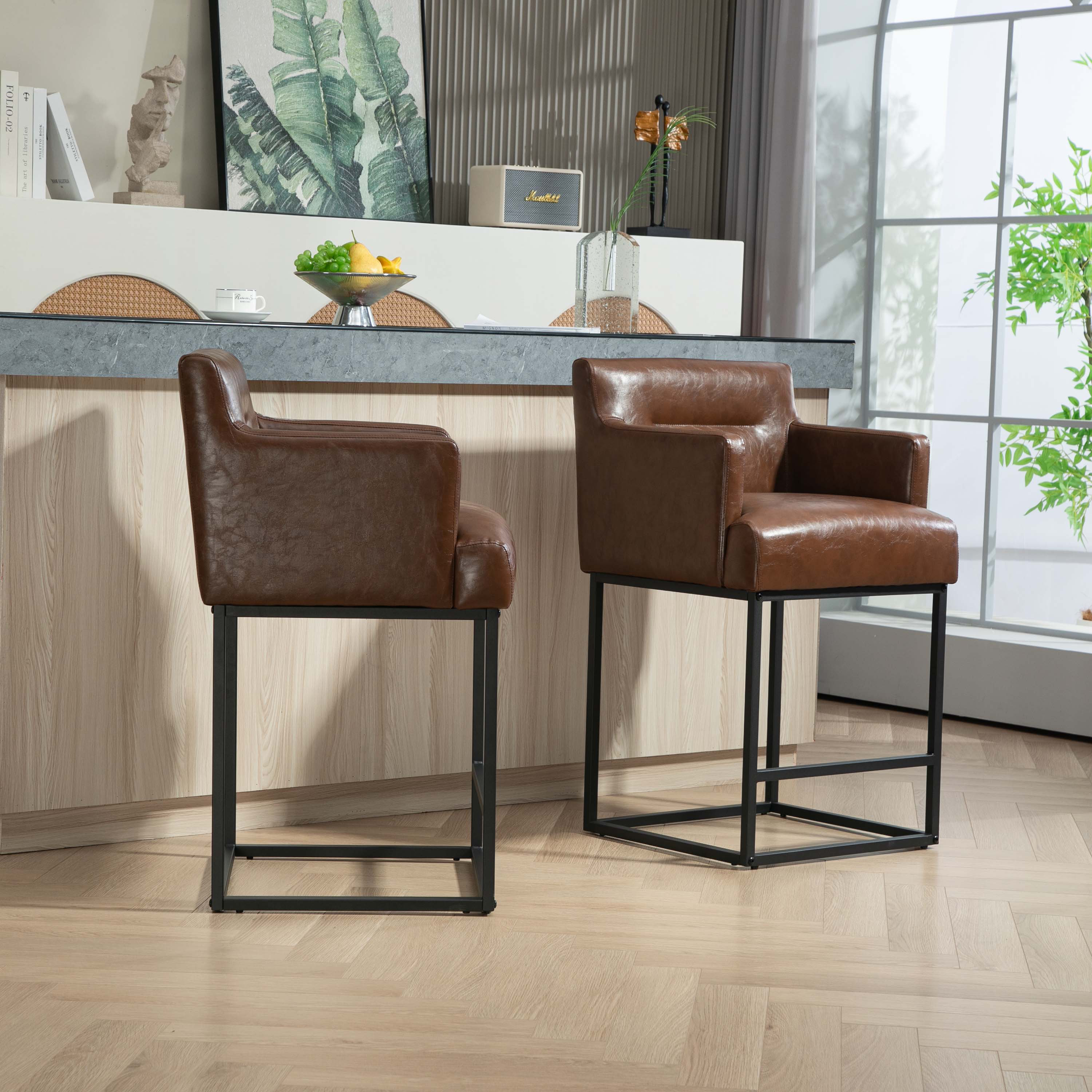 17 Stories Counter Height Bar Stools Set of 2, Modern Square Bar Stool ...