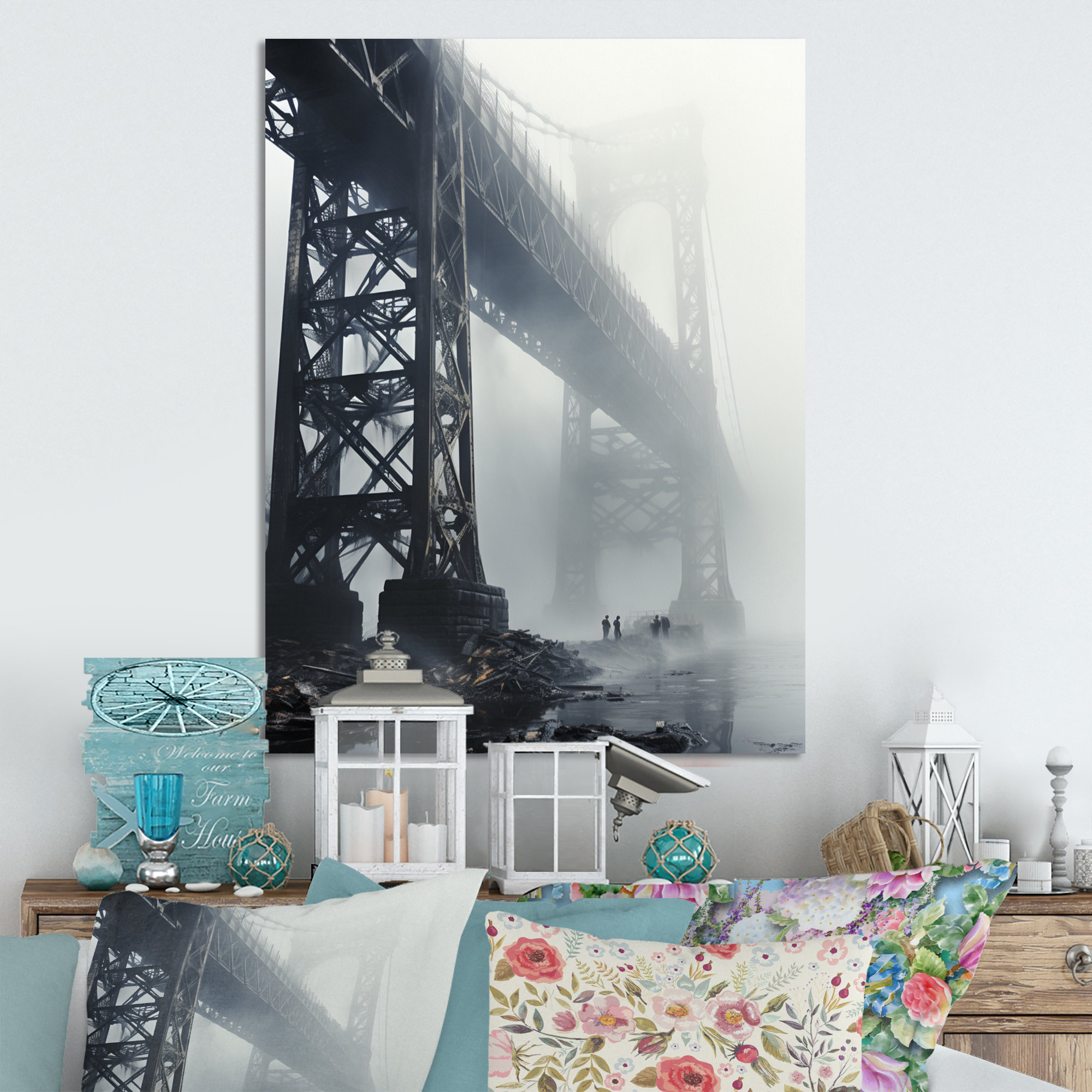 Latitude Run® Grey Bridge In Fog I - Cityscapes Metal Wall Decor ...