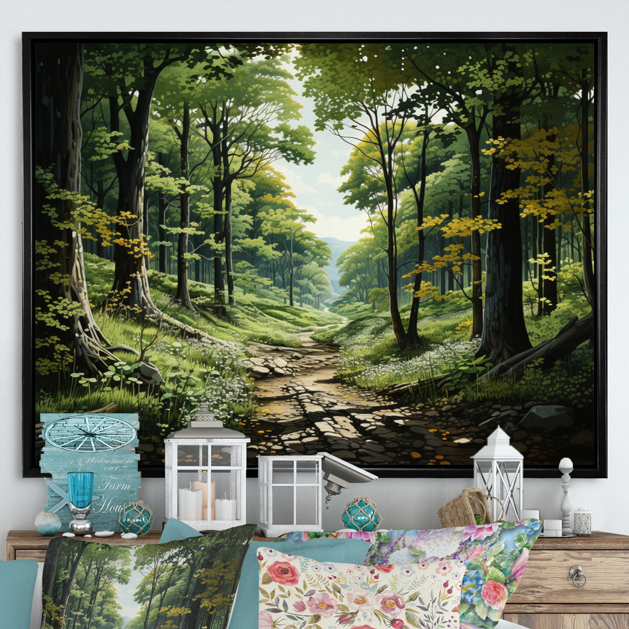 Millwood Pines Benone Forest Monochrome Canopy - Forest Canvas Art ...