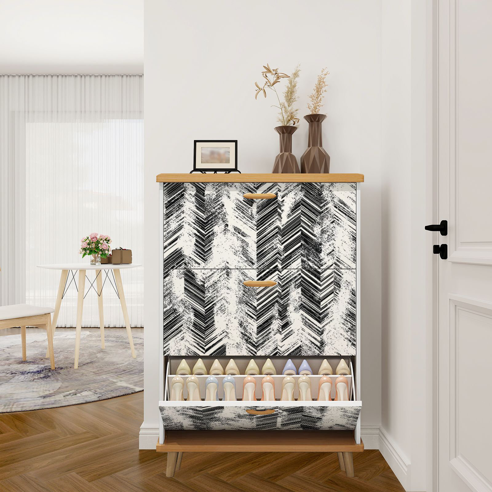 East Urban Home Shoe Storage Cabinet with 3 Flip Drawers for Abstract ...