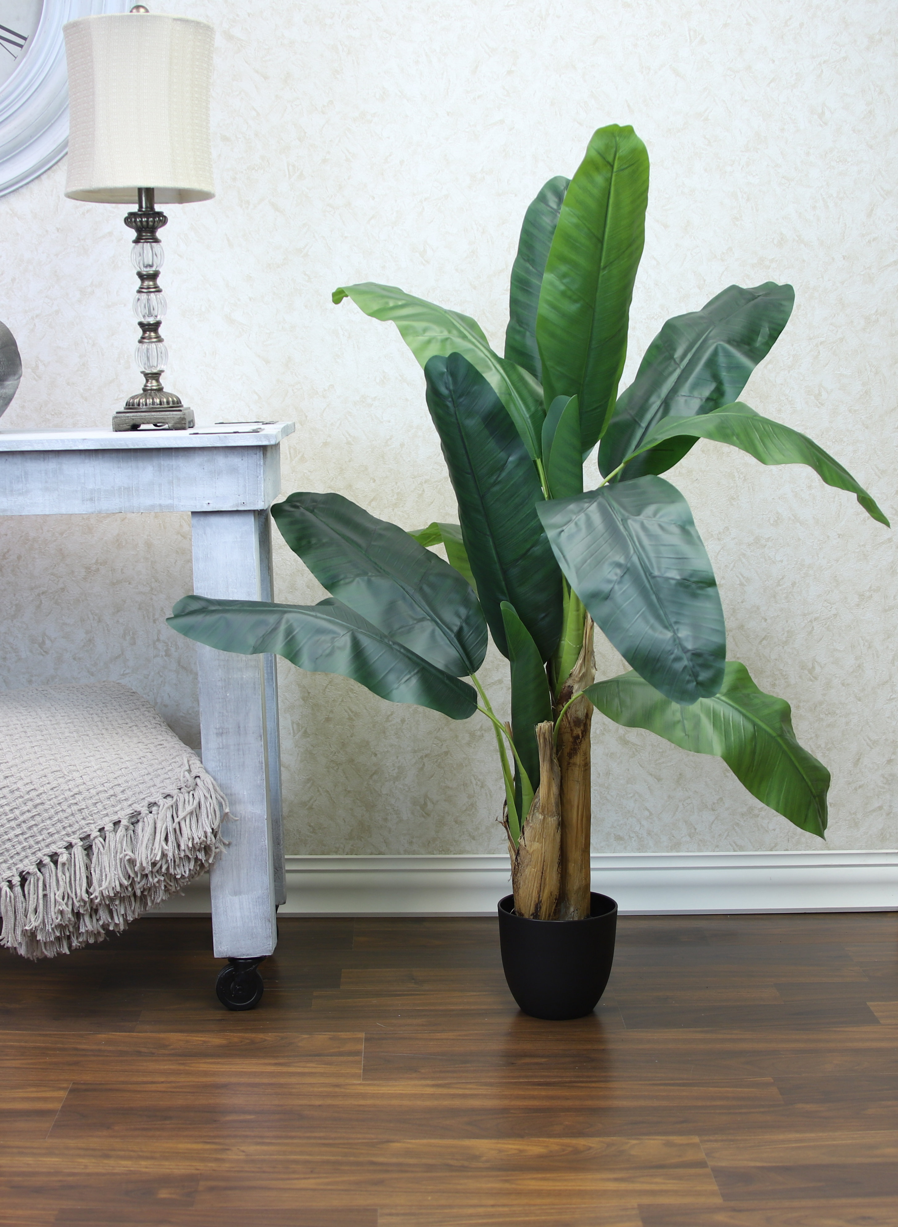 Primrue 48'' Artificial Green Silk Banana Leaf Tree in Black ...