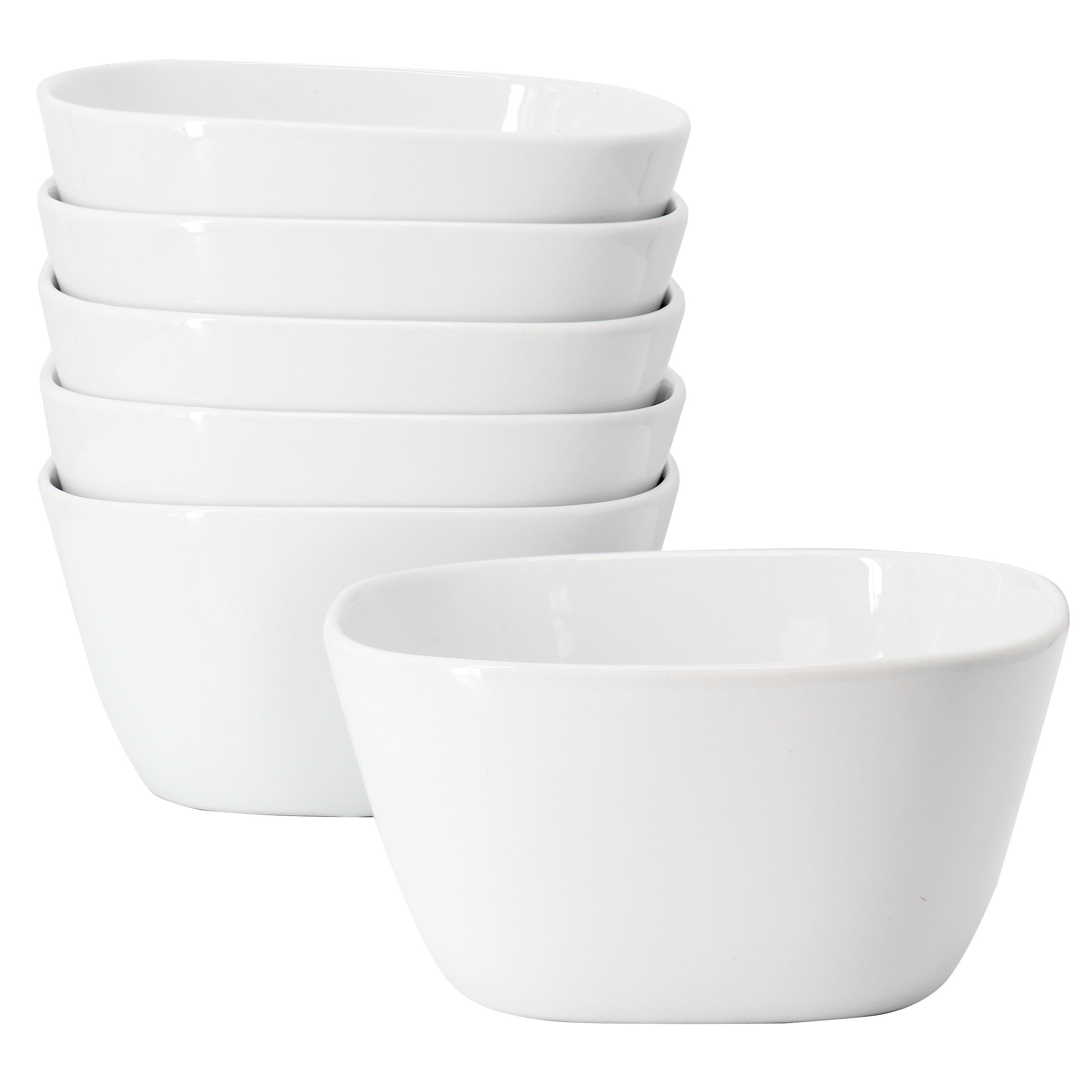 Our Table Simply White 6 Piece 6 Inch Porcelain Soft Square Cereal Bowl ...