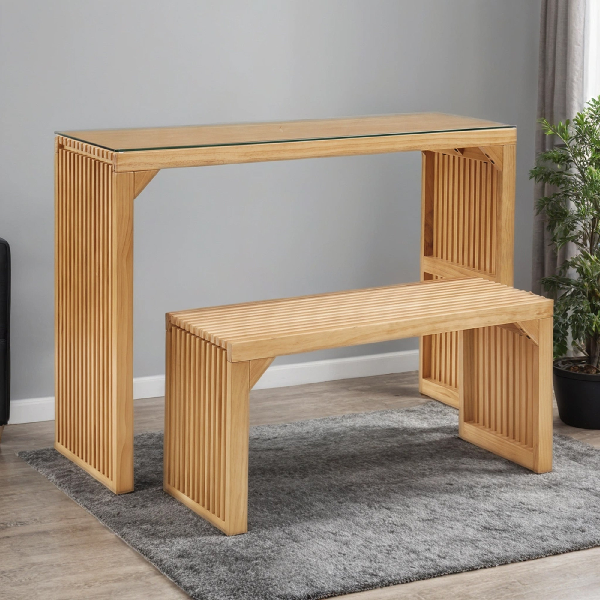 Ebern Designs Dining Bench and Table, Pine Indoor Wood Bench for ...