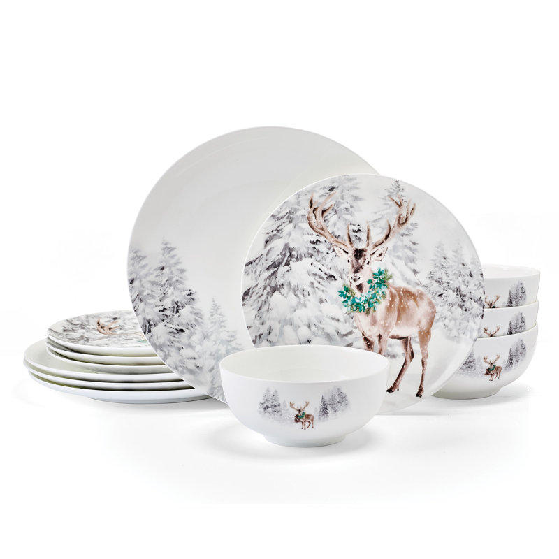 Mikasa Woodsy Winter 12-Pc Bone China Dinnerware Set, Service For 4 ...